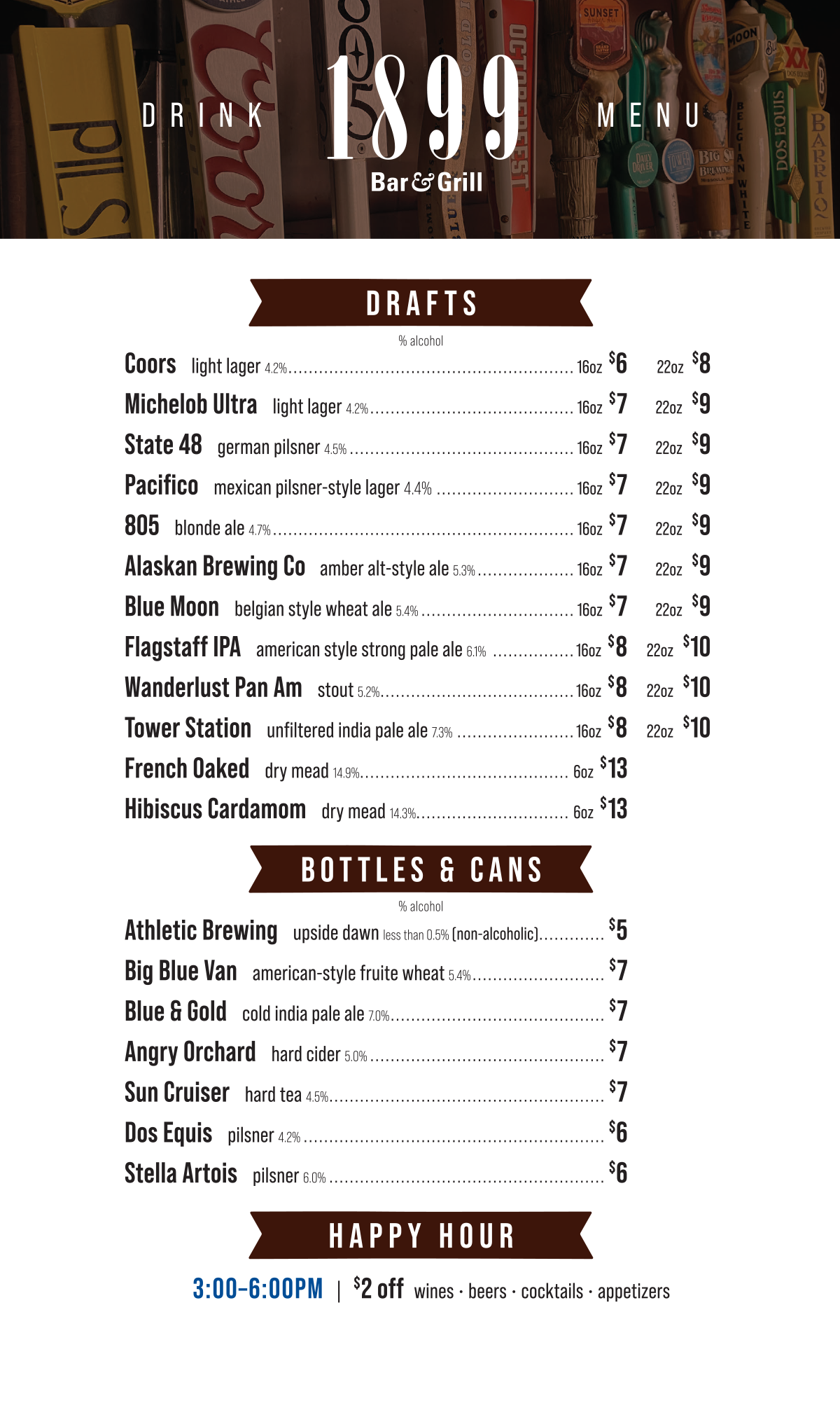 1899 Bar and Grill | Flagstaff – Drink Menu
