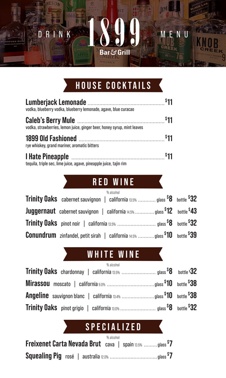 1899 Bar and Grill | Flagstaff – Drink Menu