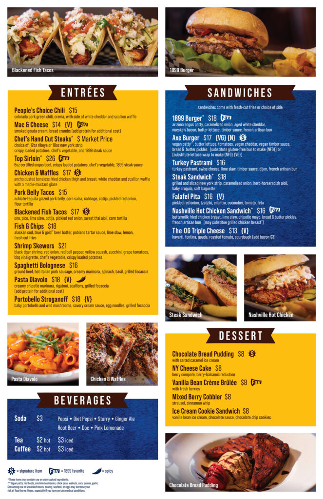 1899 Bar and Grill | Main Menu