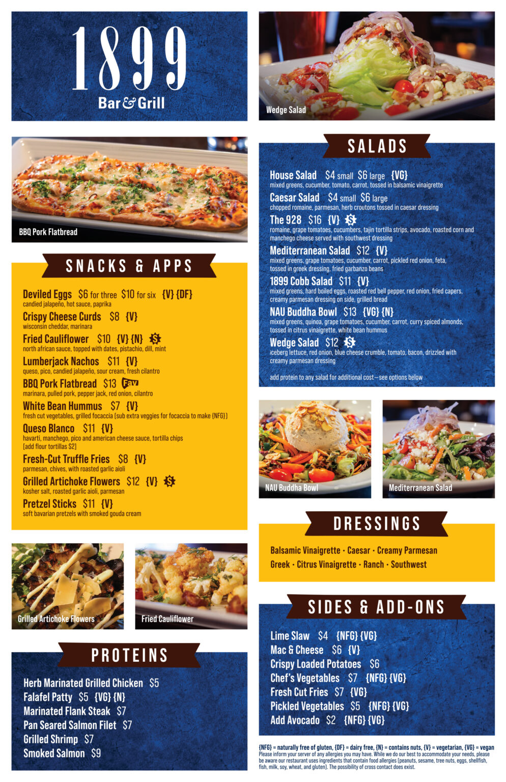 1899 Bar and Grill | Main Menu